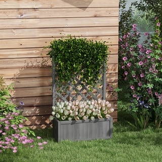 Outsunny Wooden Raised Garden Bed with Trellis, 46" Planter Box, to ...