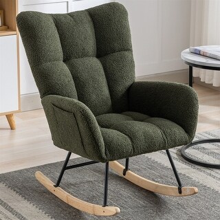 Rocking Chair with Pocket, Wingback Glider Rocker with Solid Wood Base ...