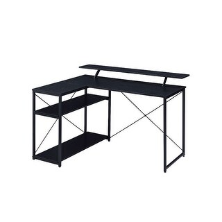 Drebo Metal Computer Desk Writing Desk with 3 Tier Side Shelf, Black ...