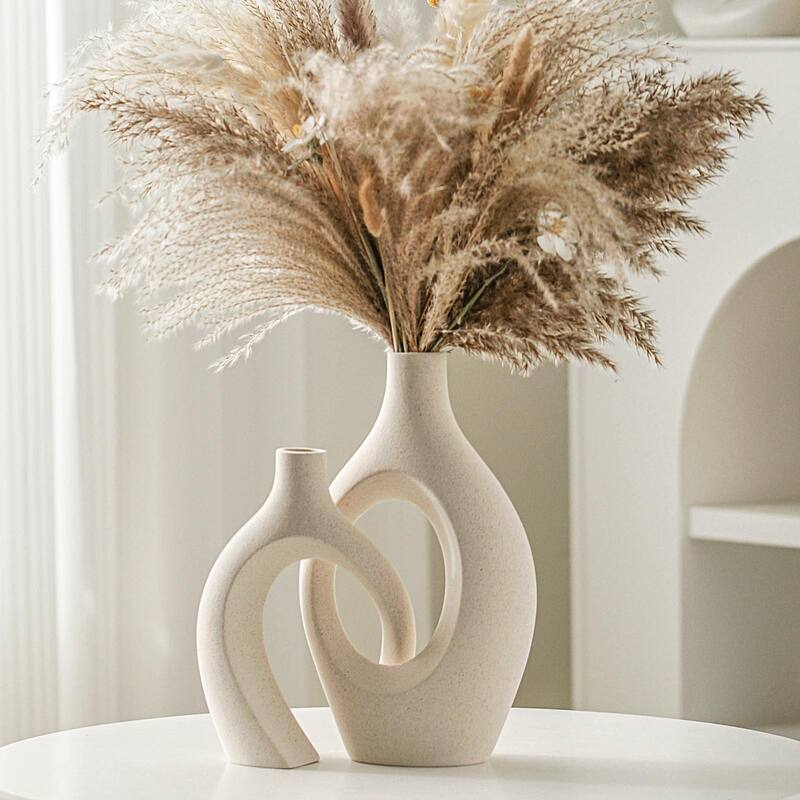 Snuggle Hollow Ceramic Vase Set of 2, Boho ins Style Round Nordic Mid ...