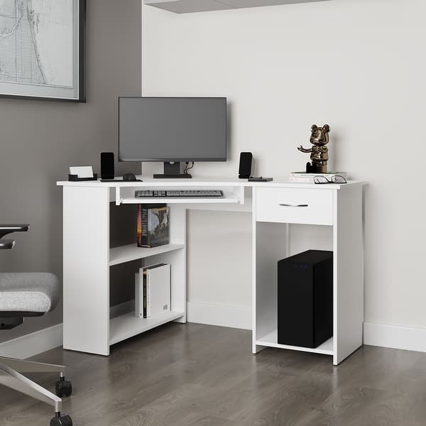 White Corner Computer Desk L-Shaped with Drawer and Shelf - Bed Bath ...