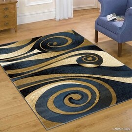 Allstar Blue Woven Hand Carved Floral Spiral Design Area Rug (3' 9" x 5 ...