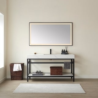 Funes 60" Single Vanity, Metal Support with Stone Top and Mirror - 60 ...