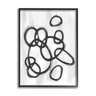 Stupell Round Circular Linework Abstract Black White Framed Wall Art ...