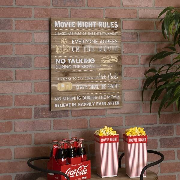 Wooden Movie Night Rules Wall Art - Bed Bath & Beyond - 35456492