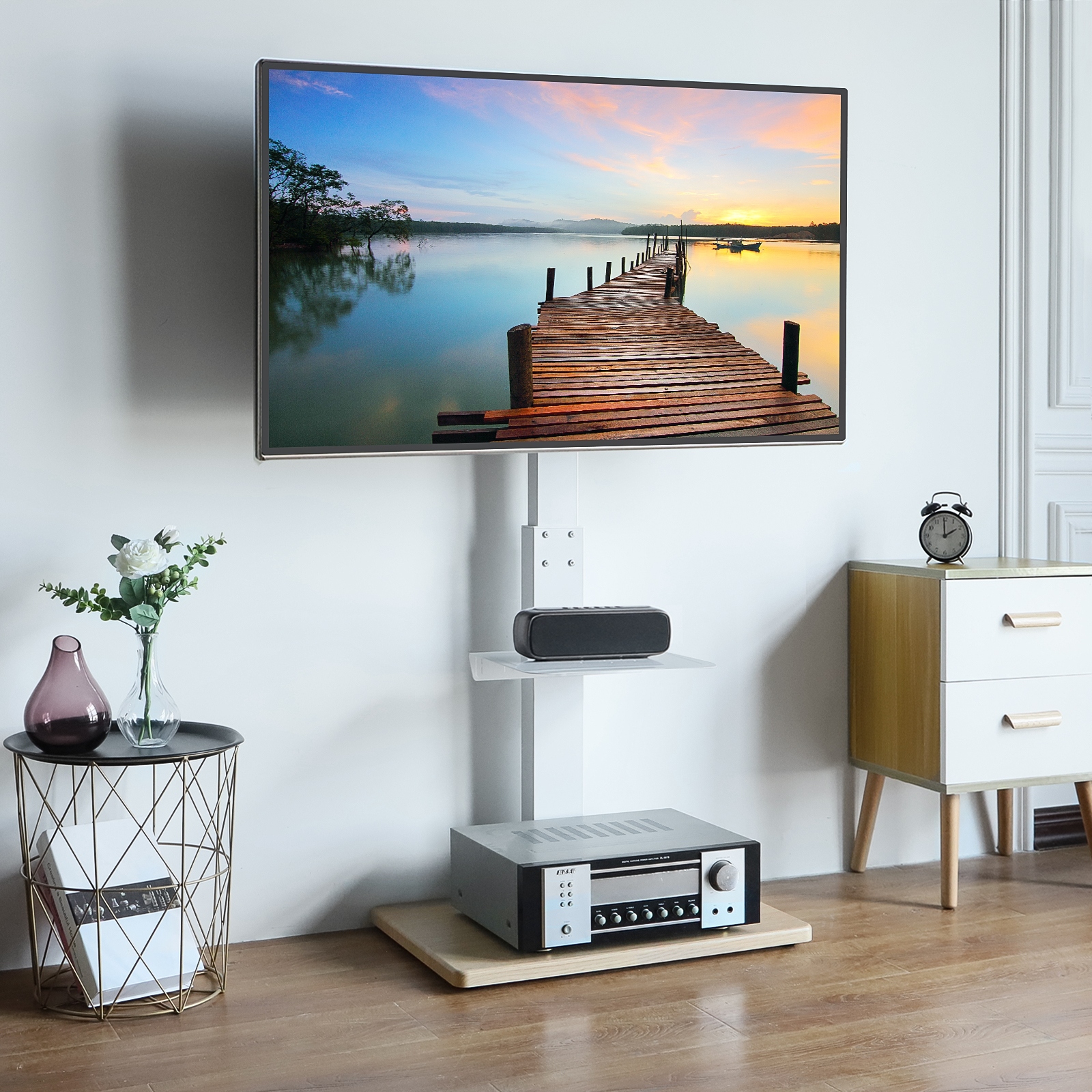 Tall TV Stand with Swivel Mount for TVs up to 75 Living Room White Bed Bath Beyond 37182481