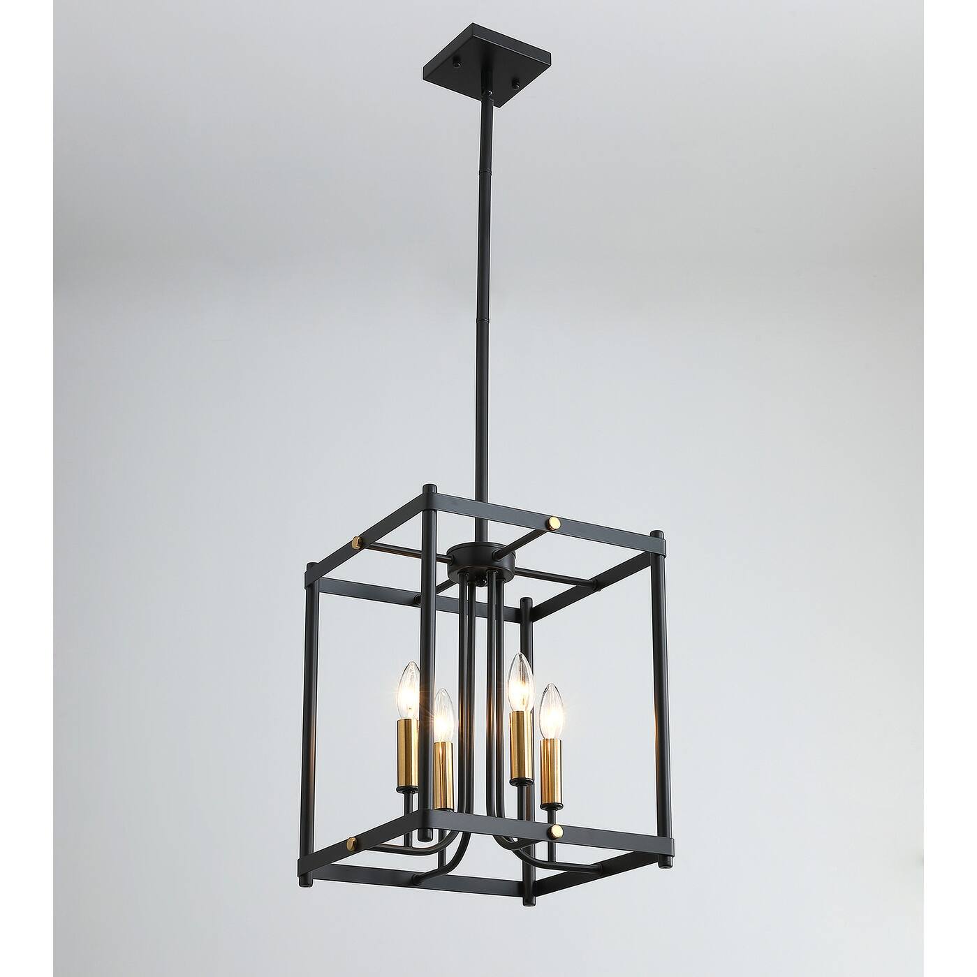 Modern Black 4-Light Rectangle Iron Frame Pendant Lighting Fixture ...