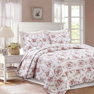 Full/Queen Vintage Rose 100% Cotton Quilt Set White - Bed Bath & Beyond ...