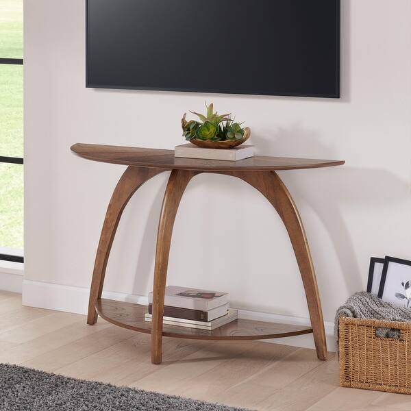 LAX Nutmeg Brown Wood Half-Moon Sofa Console Table with Storage - On ...