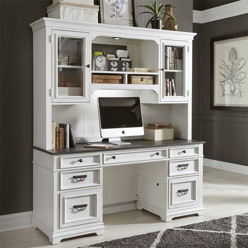Allyson Park Wirebrushed White Credenza & Hutch - Overstock - 28611563
