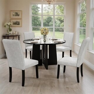 5-Piece Round Dining Table set, 43-Inch Table, 4 Upholstered Chairs ...