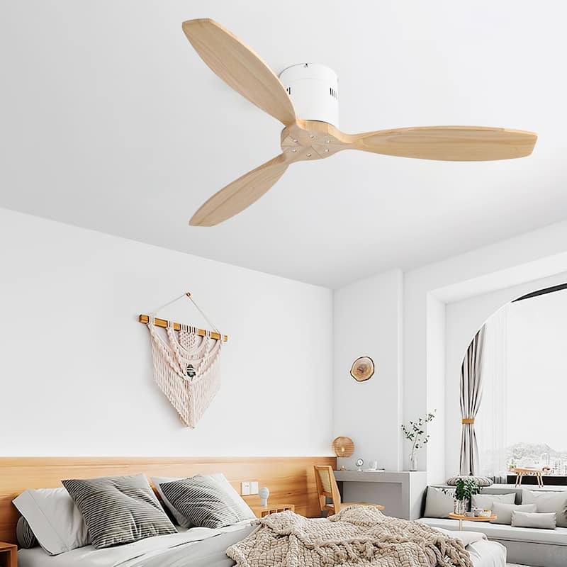 52 Inch Indoor 3 Solid Wood Blade Ceiling Fan Noiseless Reversible DC ...