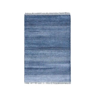 Hand Knotted Blue Modern and Contemporary with Wool & Silk Oriental Rug ...