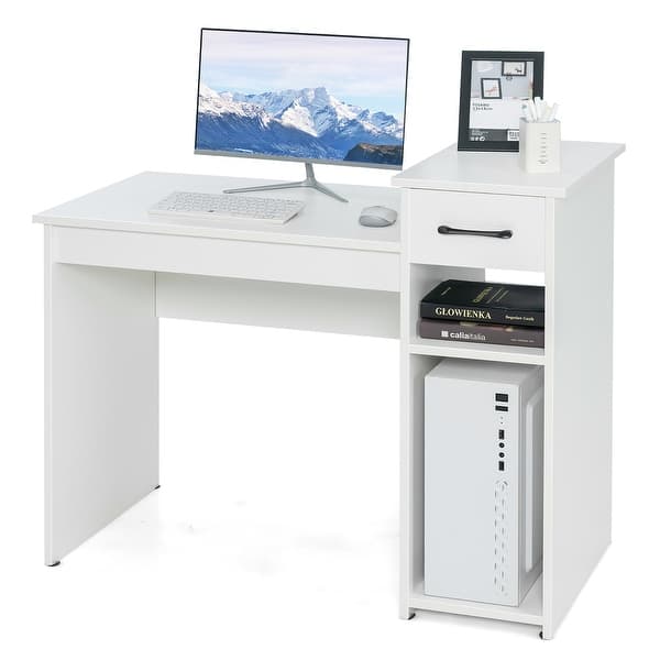 Costway Home Office Computer Desk White Study Desk Laptop Table with ...