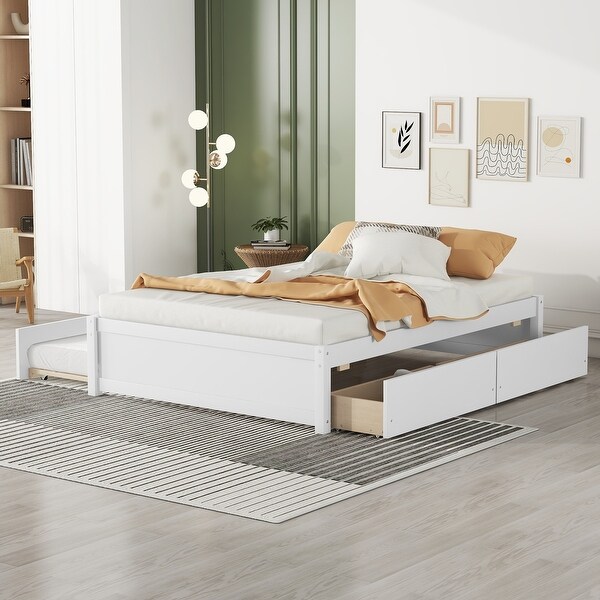 Full Bed Frame with 2 Storage Drawers Large Storage Space Strong Wooden Slats Non Slip and Noise Free No Fixed Headboard Bed Bath Beyond 40420187