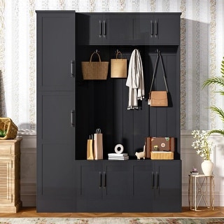 79 Inch Modern Hall Tree with Shoe Storage 4 in 1 Bench Black - Bed ...