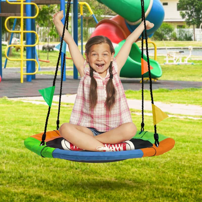 Saucer Tree Swing in Multi-Color Rainbow – Kids Indoor/Outdoor Round ...