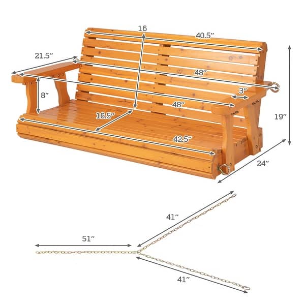 Costway Porch Swing Wood Outdoor Patio Hanging Bench Chair for Garden ...