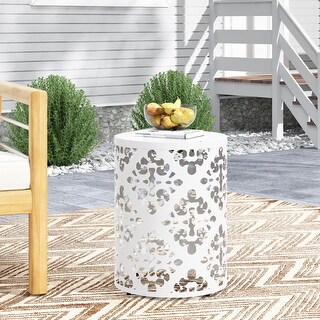 Small End Table, Simple Cylindrical Side Table with Floral Iron Cut ...