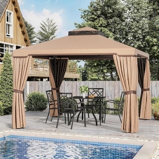 10x10 Outdoor Garden Aluminum Gazebo, Steel Vented Double Roof Patios ...