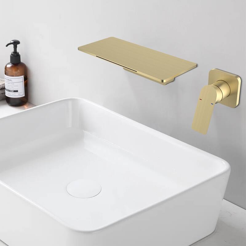 Square Wall Mount Waterfall Single Handle Two Hole Bathroom Faucet ...
