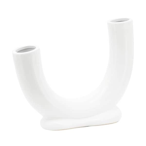 White Ceramic U Shaped Decorative Vase Contemporary Abstract Style Vase