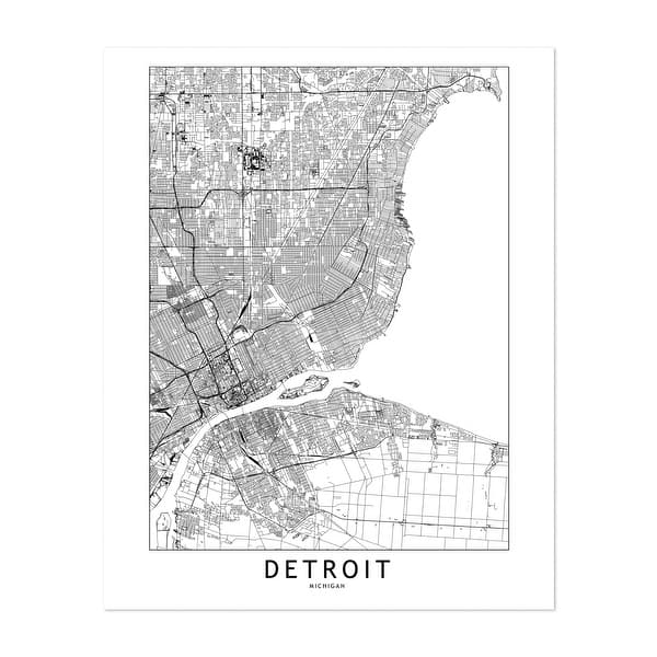 Detroit Michigan Detroit White Map Maps Black White Art Print/Poster ...