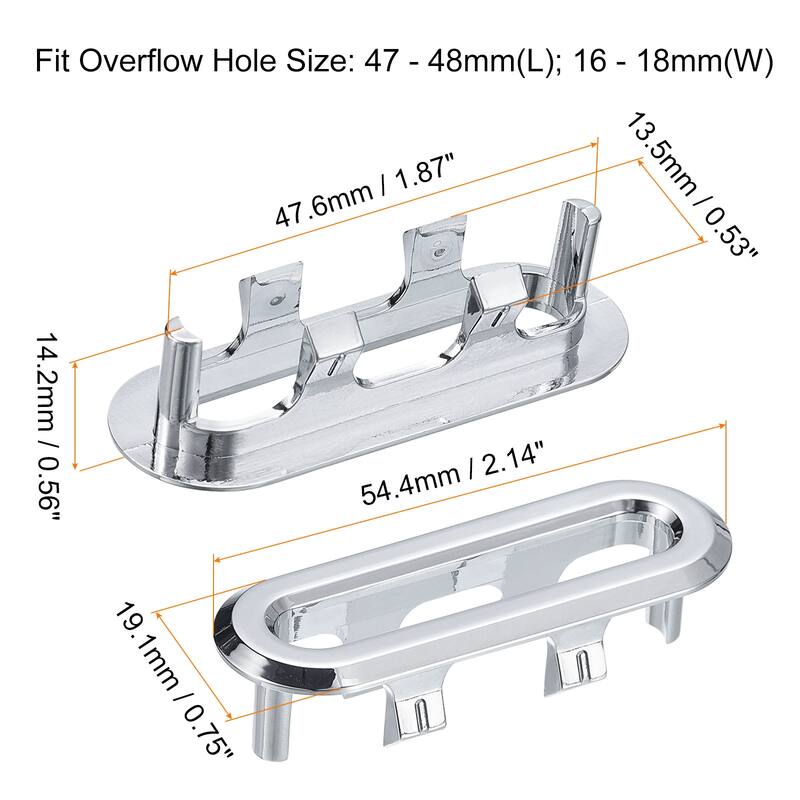 2Pcs 47.6x13.5mm Sink Trim Overflow Cover Rings Oval Hole Insert in ...