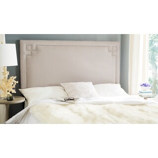 SAFAVIEH Remington Taupe Linen Upholstered Greek Key Headboard (Full ...