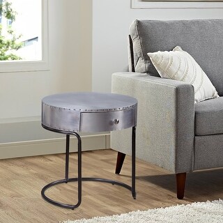 Aluminum Patchwork Wooden End Table with Metal Cantilever Base, Silver ...