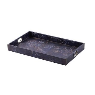 25 Inch Set of 2 Rectangular Decorative Trays, Gold Map Design, Deep ...