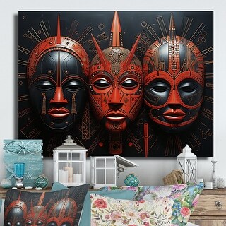 Designart "Red African Masks I" African Tribes Metal Art Print - Bed ...