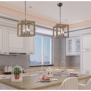 Loby Rustic Wood Kitchen Island Pendants Cage Geometric Ceiling ...