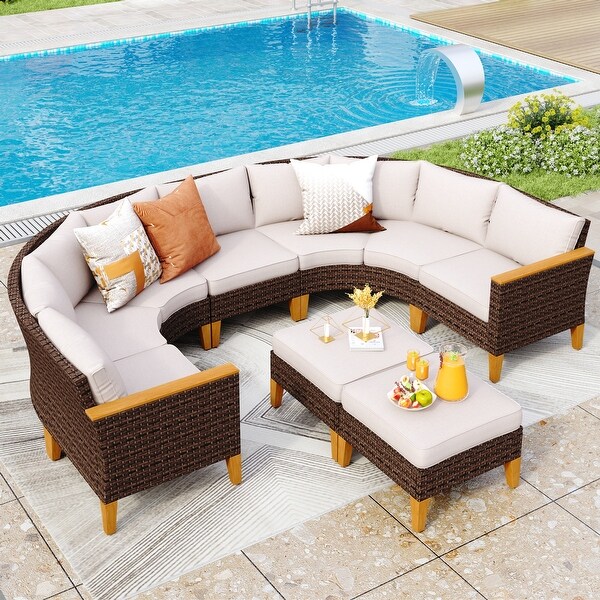 11 Piece Outdoor Wicker Half Round Furniture Set Half Moon Sectional Sofa All Weather Curved Conversation Set Bed Bath Beyond 37667050