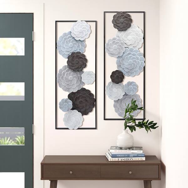 Multi-Color Flowers Metal Rectangular Panels Wall Decor (Set of 2 ...