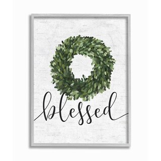 Stupell Simple Blessed Text with Greenery Wreath Design Framed Wall Art ...
