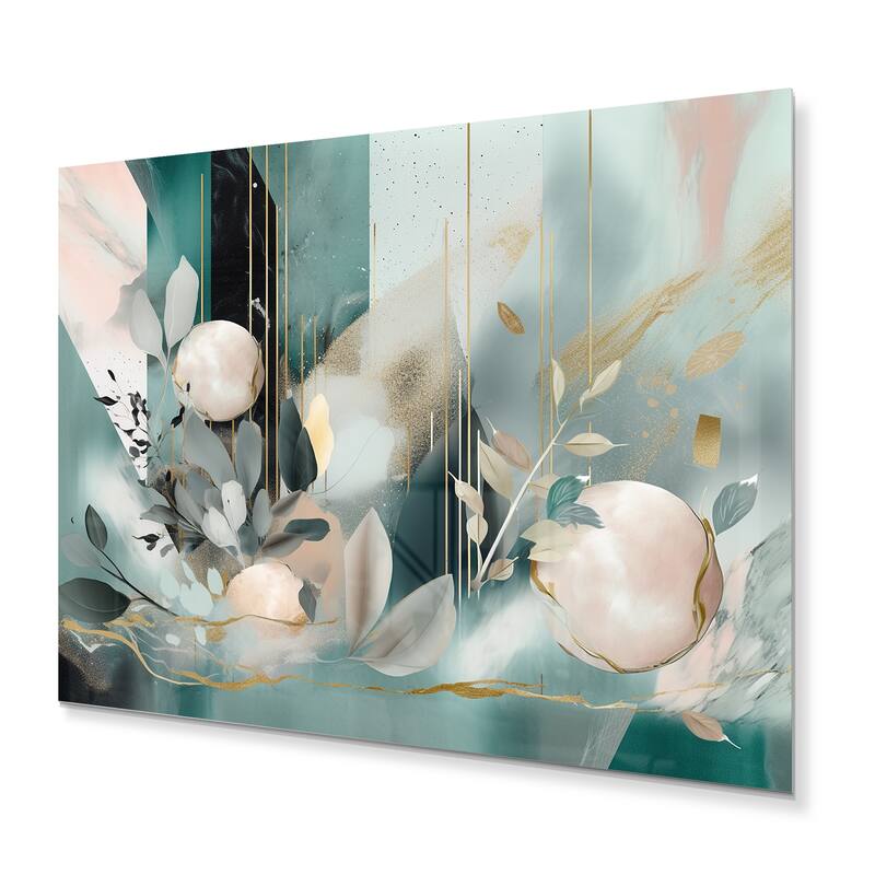 Designart "Golden Blue And Pink Smooth Floral Design II" Floral Metal ...