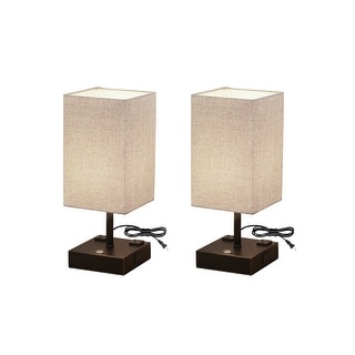 Defong Dimming Bedside Table Lamp w/ Fabric Shades Set of 2 - Black ...