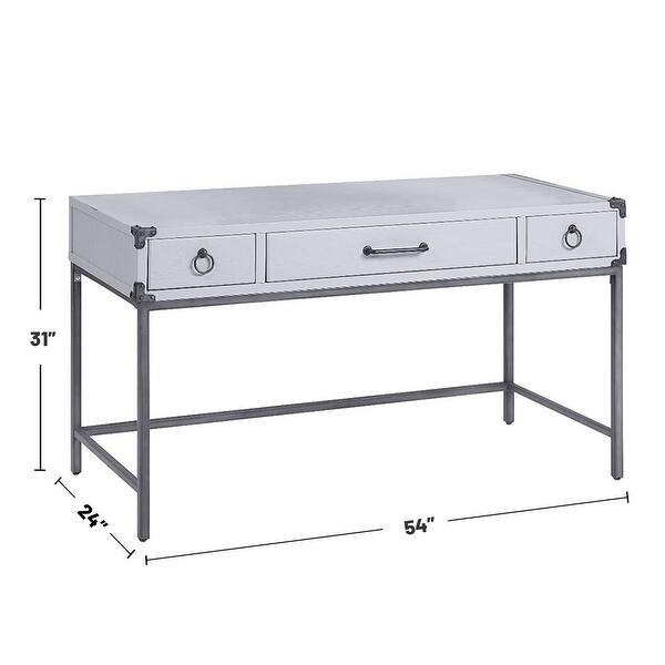 3 Drawers Wooden Writing Desk with Metal Base in Grey - Bed Bath ...