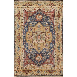 Navy Blue Traditional Heriz Oriental Area Rug Hand-knotted Wool Carpet ...