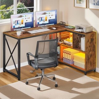 Moasis Reversible L Shaped Computer Corner Desk with Storage Shelves ...