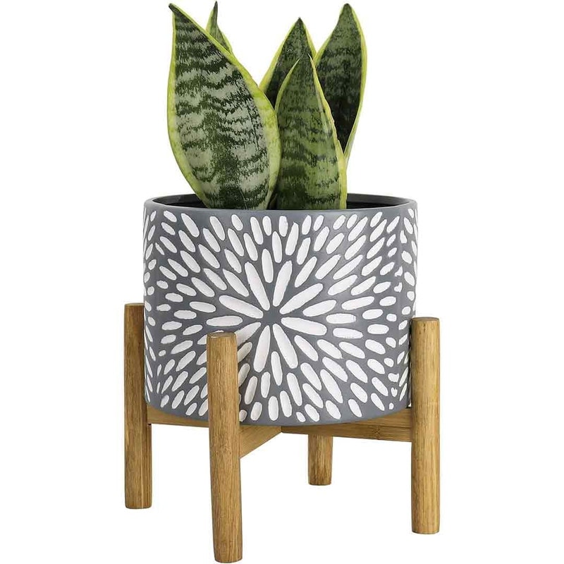 UPshining Mid-Century Modern Planter With Wood Stand 13" - Bed Bath ...