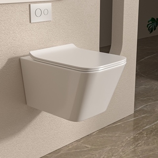 Wall Hung Toilet, Wall Mounted Elongated Toilet, White - Bed Bath ...