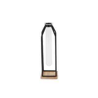 12.25" Black and Brown Handmade Lantern with Glass Tube Insert - Bed ...