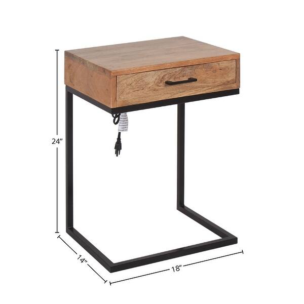 Preda Modern Mango Wood & Iron Accent C Table with Storage Drawer - Bed ...