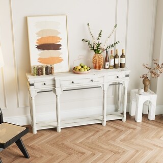 Mediterranean Retro-Style 60" Console Table with Storage Drawers and ...
