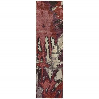 2' X 8' Red And Beige Abstract Power Loom Stain Resistant Runner Rug ...