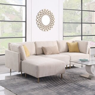 Gray Cotton Linen Cloth L-Shaped Sectional Sofa with Removable Pillows ...