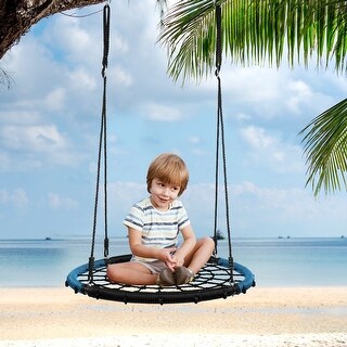 40 Inch Spider Web Round Rope Swing with 2 Carabiners Blue & Black ...