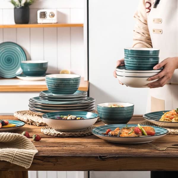vancasso Bonbon 48-Piece Handpainted Spirals Pattern Stoneware Dinnerware Set - On Sale - Bed ...